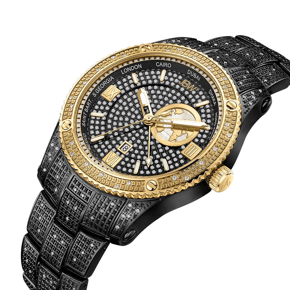 JBW Jet Setter GMT J6370C | Men's Black & Gold Diamond Watch – JBW Watches